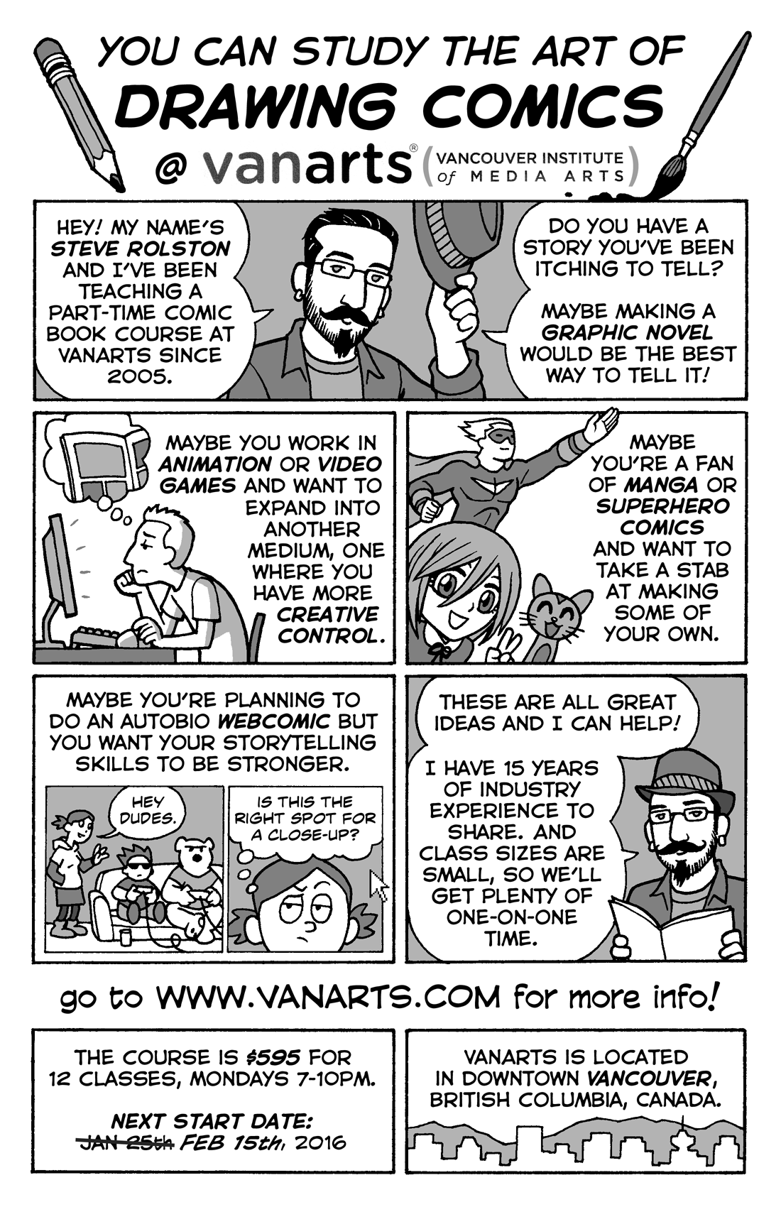 Steve Rolston’s Art of Drawing Comics changed to February 15th ...